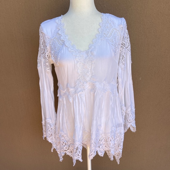 Boston Proper | Tops | New Boston Proper White Lace Crochet V Neck Long ...